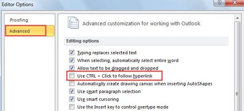 How to Disable Auto Hyperlink and the Default Way to Follow Link in Outlook