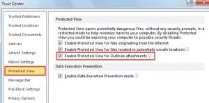 2 Steps to Disable Protected View When Opening Outlook Attachments