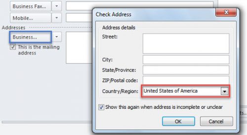 How to Change the Default Country Used by Outlook Contacts