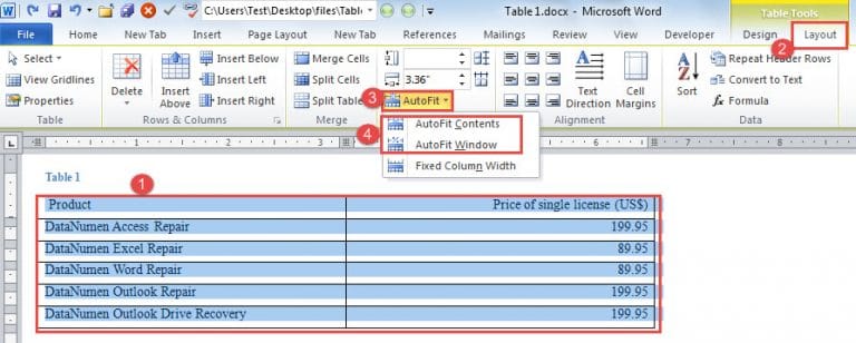 2 Quick Ways to Auto Fit Tables to Contents or Page in Your Word Document