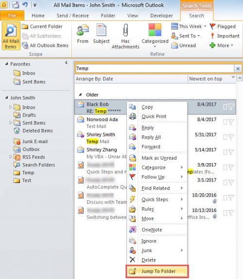 How to Quickly Jump to the Folder of a Found Item in Search Results via ...