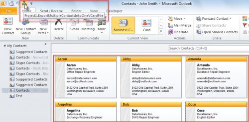 How to Quickly Export Multiple Contacts to One VCard File with Outlook VBA