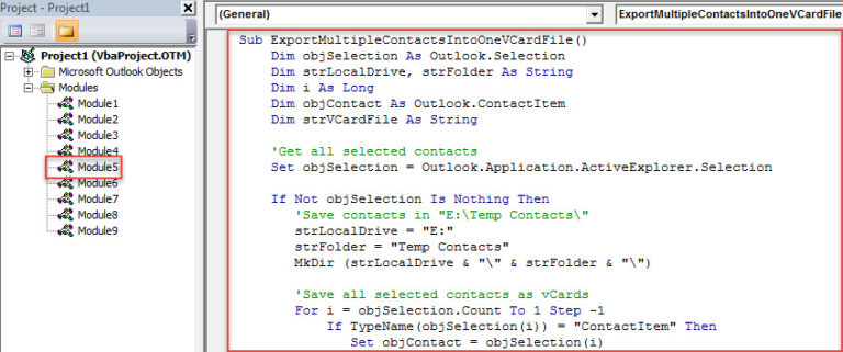 How to Quickly Export Multiple Contacts to One VCard File with Outlook VBA