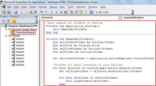 How to Auto Expand All Folders via VBA when Starting Your Outlook