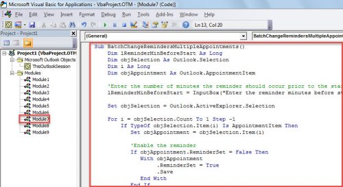 Batch Change the Reminder Time of Multiple Appointments with VBA